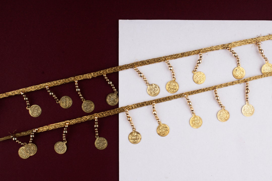 Gold Coin Fringe Trim, Indian Metal Charm Tassel, Upholstery, Sewing ...