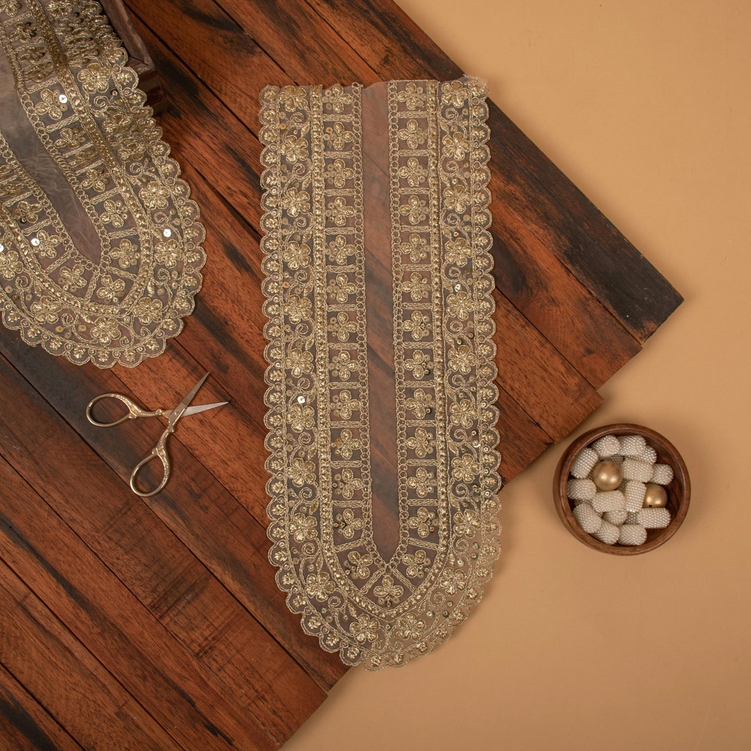 Pale Gold Neckline, Indian Applique, Costume Patch, Embroidered Yoke ...