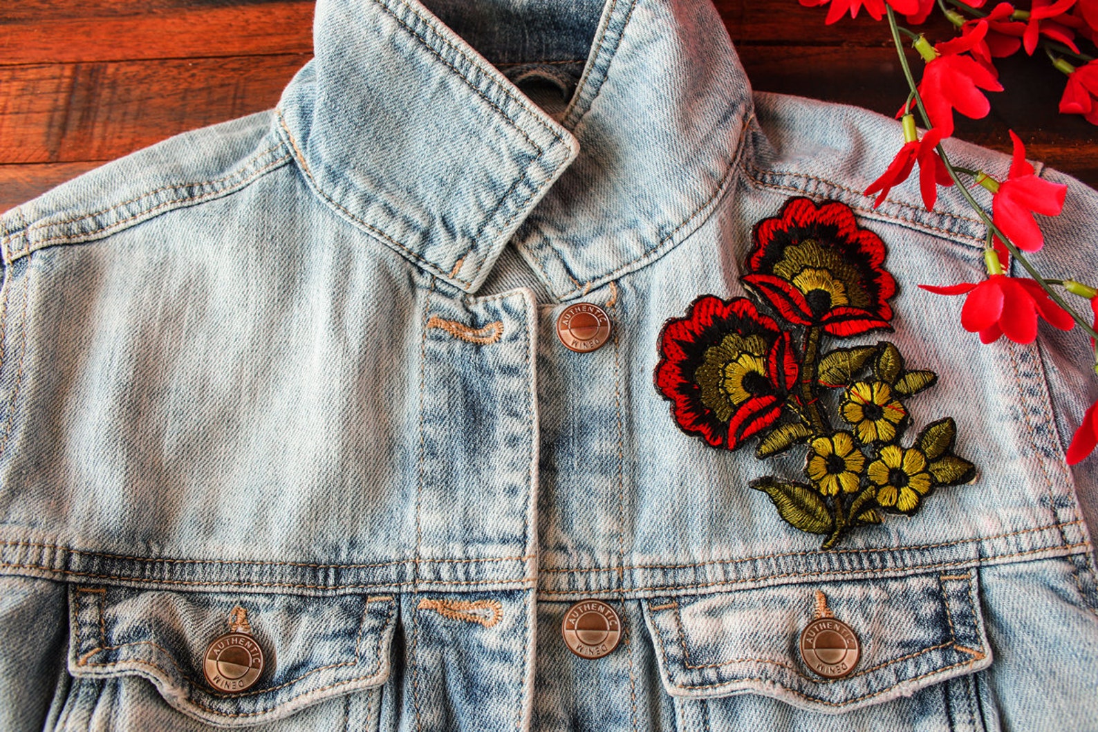 Red Rose Jacket Patch Embroidered Applique Sew on Applique - Etsy