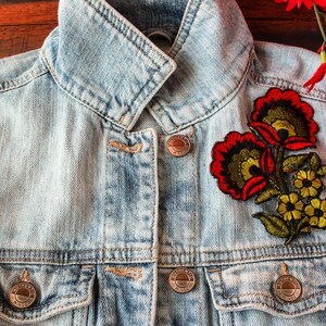 Red Rose Jacket Patch, Embroidered Applique, Sew on Applique, Denim ...