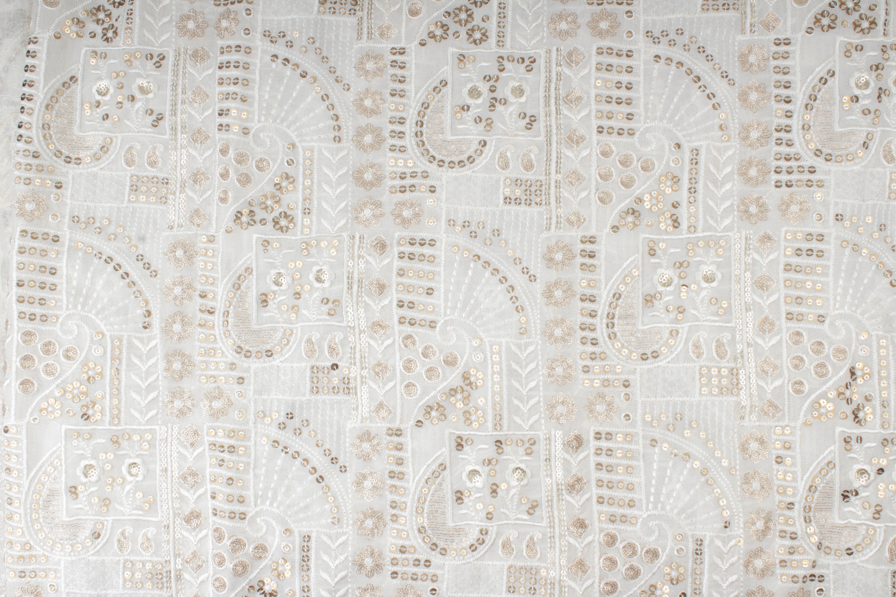 White and Gold Embroidered Fabric Patchwork Pattern Fabric - Etsy
