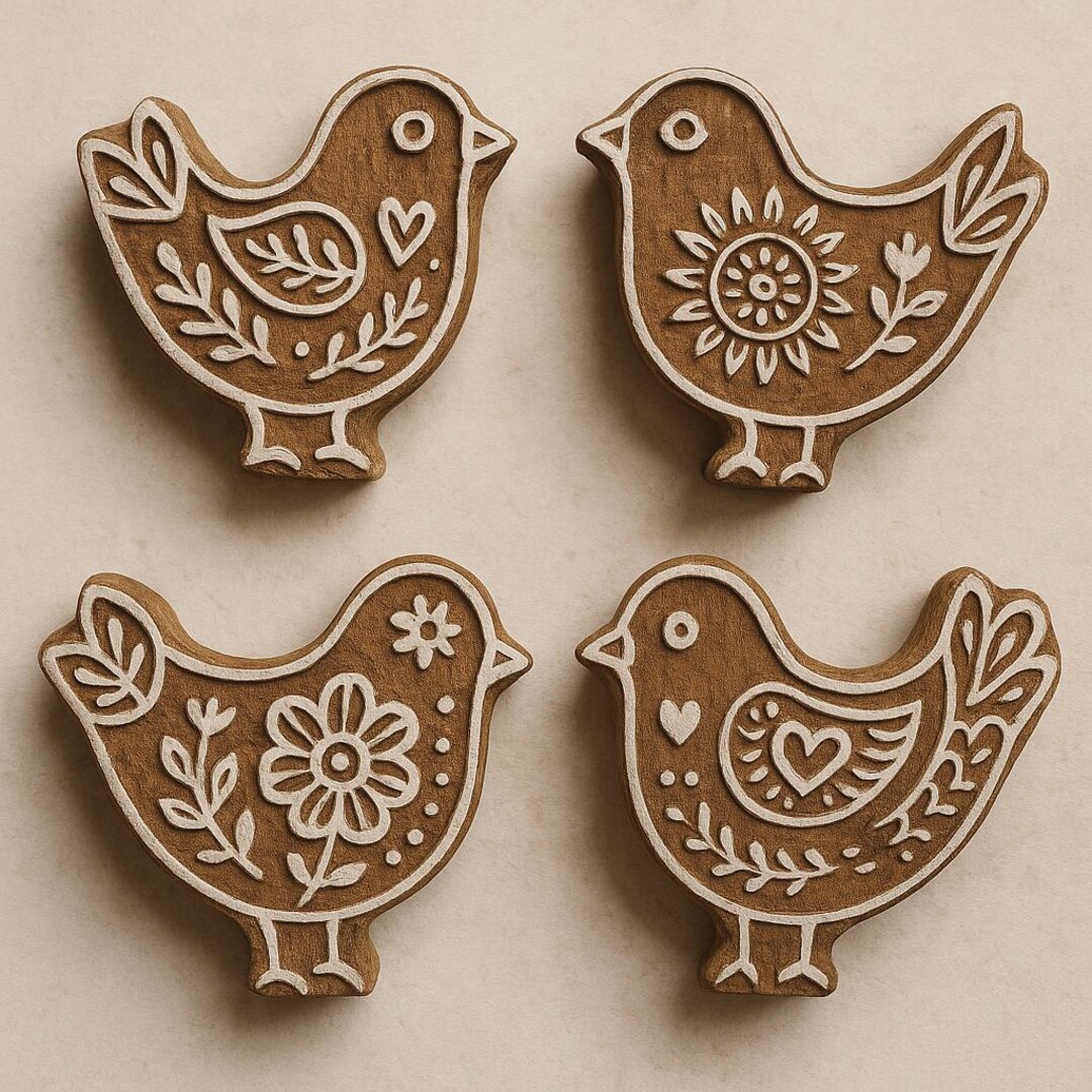 Scandinavian Animal Wooden Stamp Set – Folk Art Printing Blocks, 15 ...
