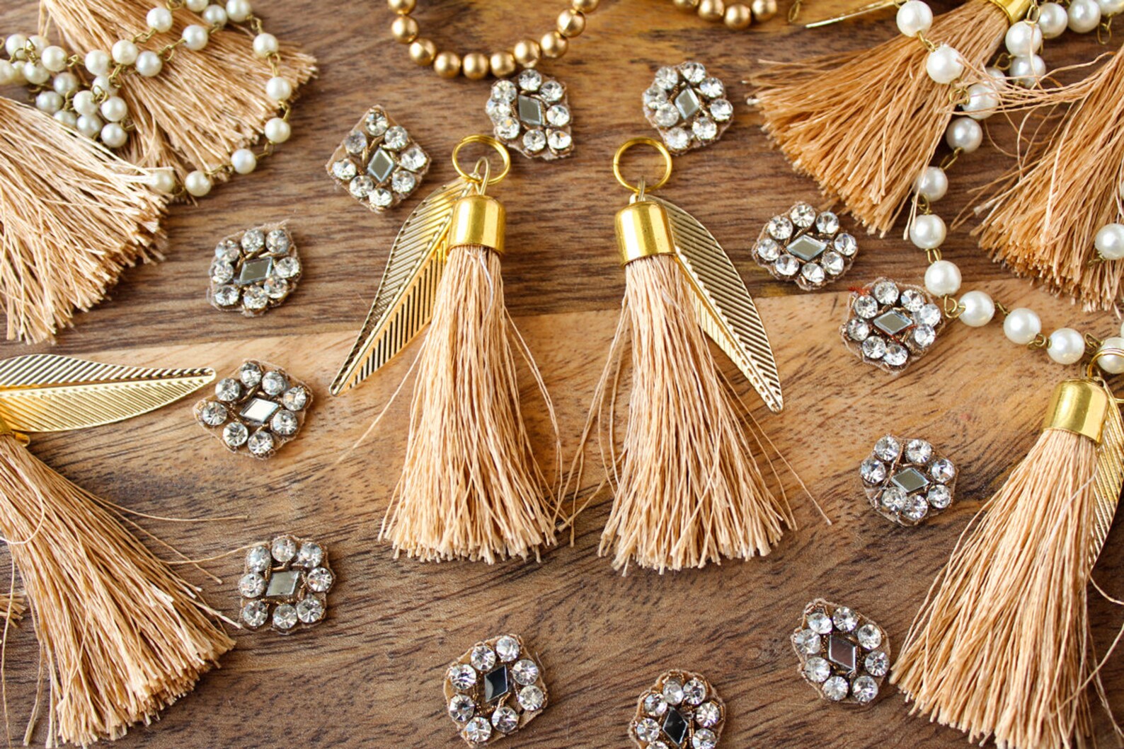 Set of 2 Beige Tassels With Leaf Charms Art Silk Thread - Etsy