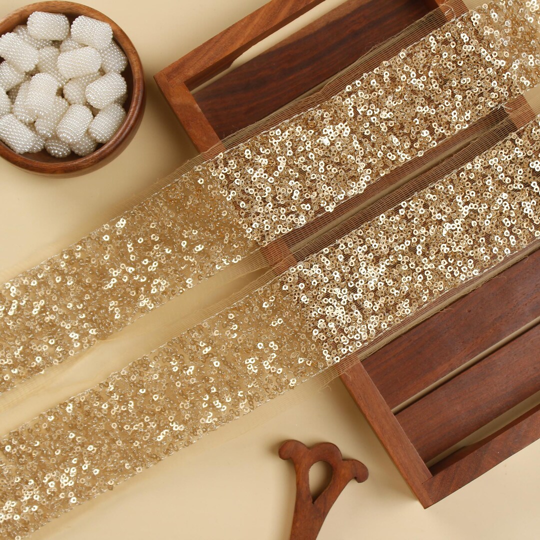 9 Yards- Gold Sequin Trim, Shimmer Trim, Indian Embroidered Trim ...