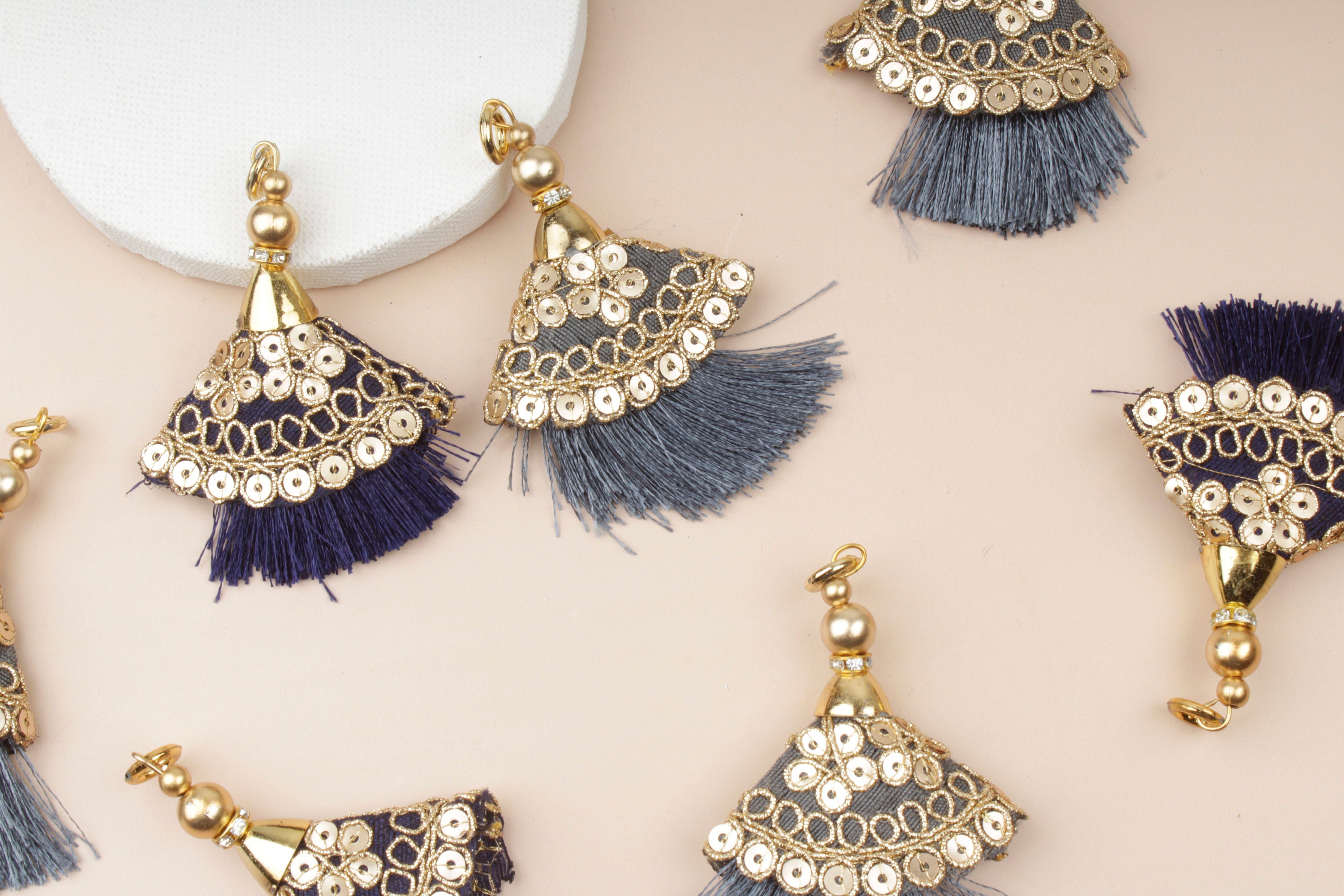 Set of 12 Tassel Charms Embroidered Tassels Indian Tassels - Etsy