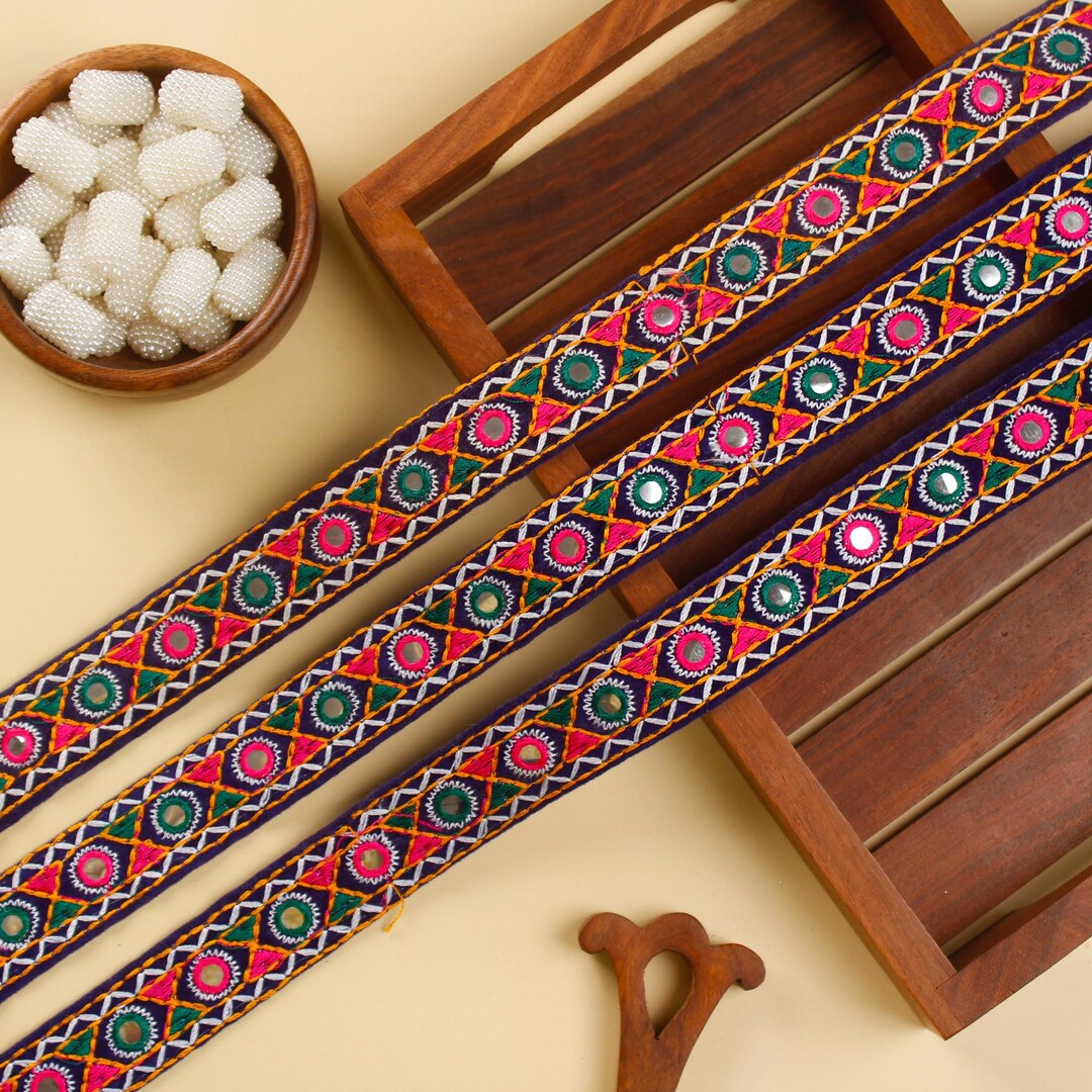 9 Yards- Blue Embroidered Trim, Indian Trim for DIY Sewing, Home Décor ...