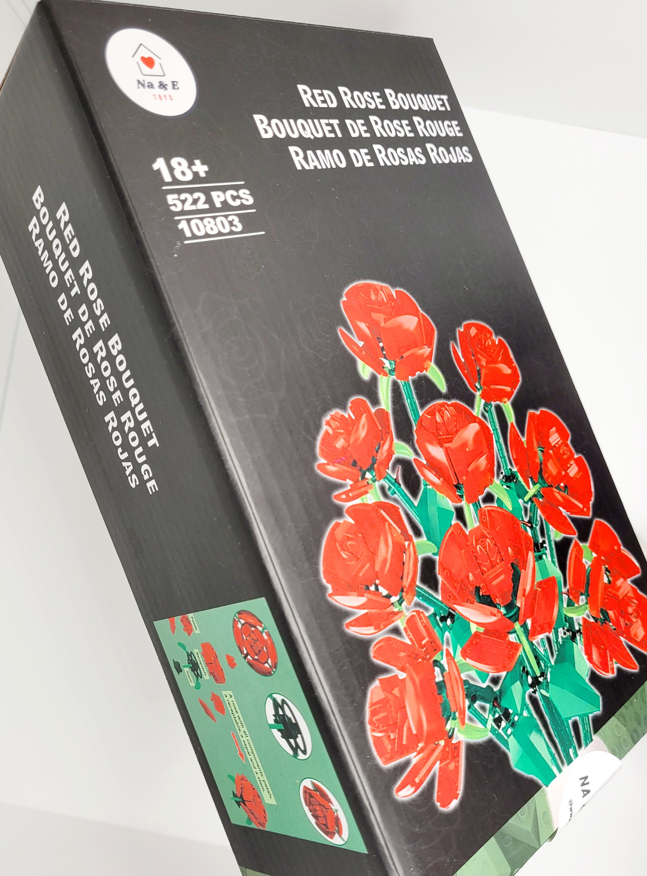 9 Red Rose Boutique Building Blocks 522 Pieces Everlasting Rose Bouquet ...