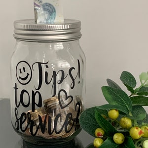 Tip Jar, Restaurant Tips, Barber Tips, Tips Container, Glass Tip Jar ...