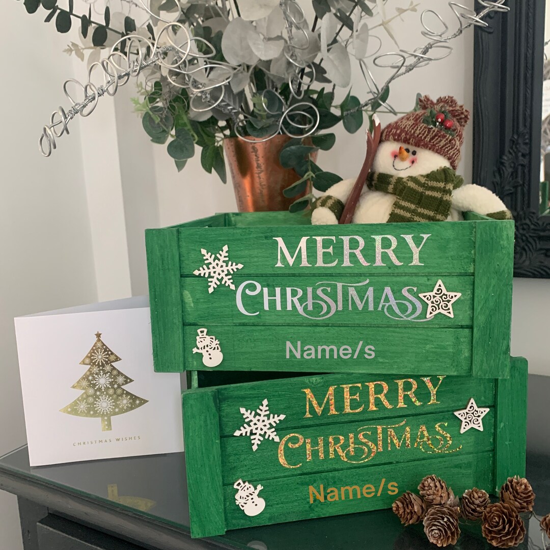 Wooden Hamper Box, Merry Christmas Hamper, 26 X 11 X 21 Cm Christmas ...