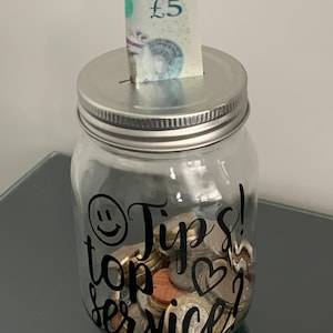 Tip Jar, Restaurant Tips, Barber Tips, Tips Container, Glass Tip Jar ...