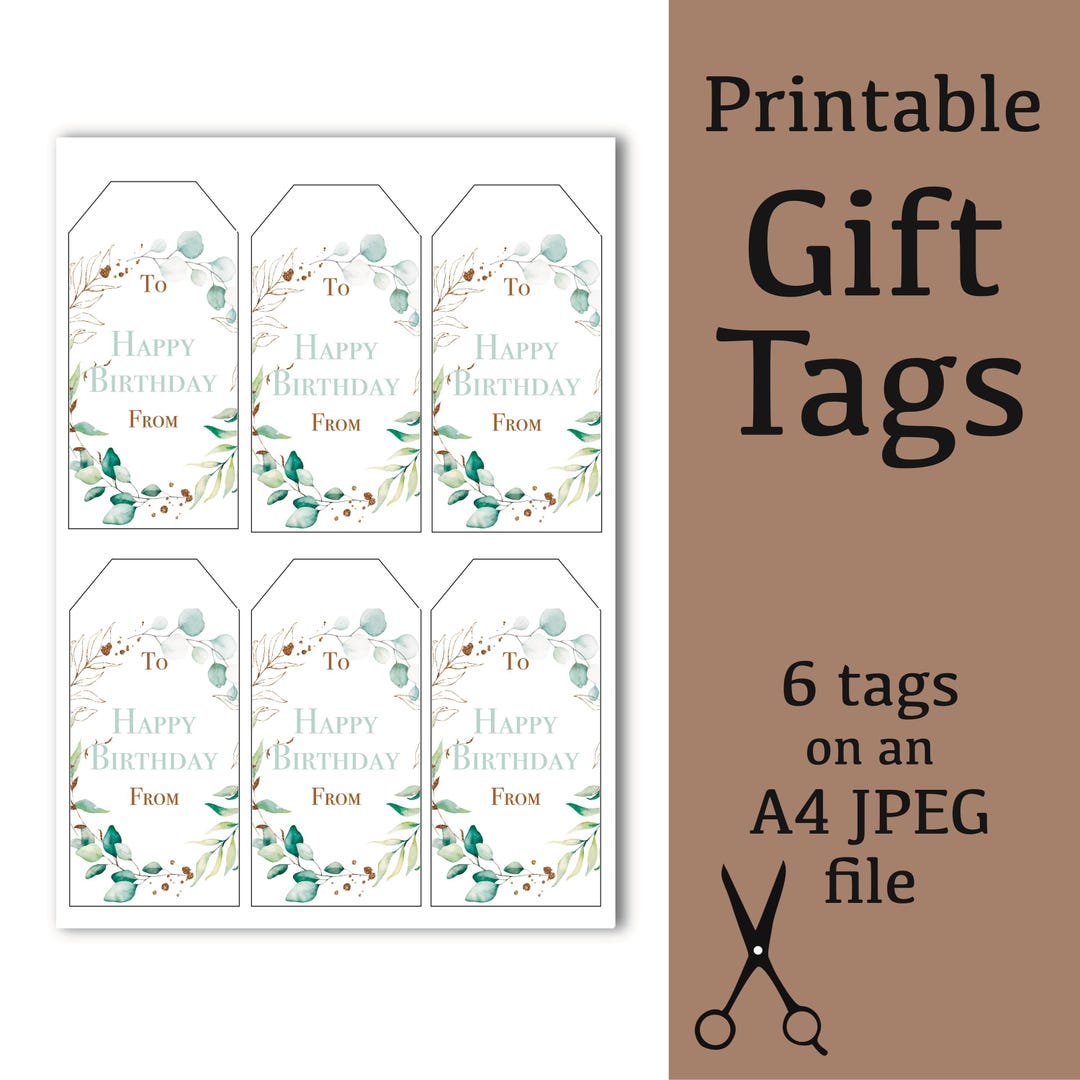 Printable Tags, Gift Tags, Digital Download, Present Tags, Eucalyptus ...