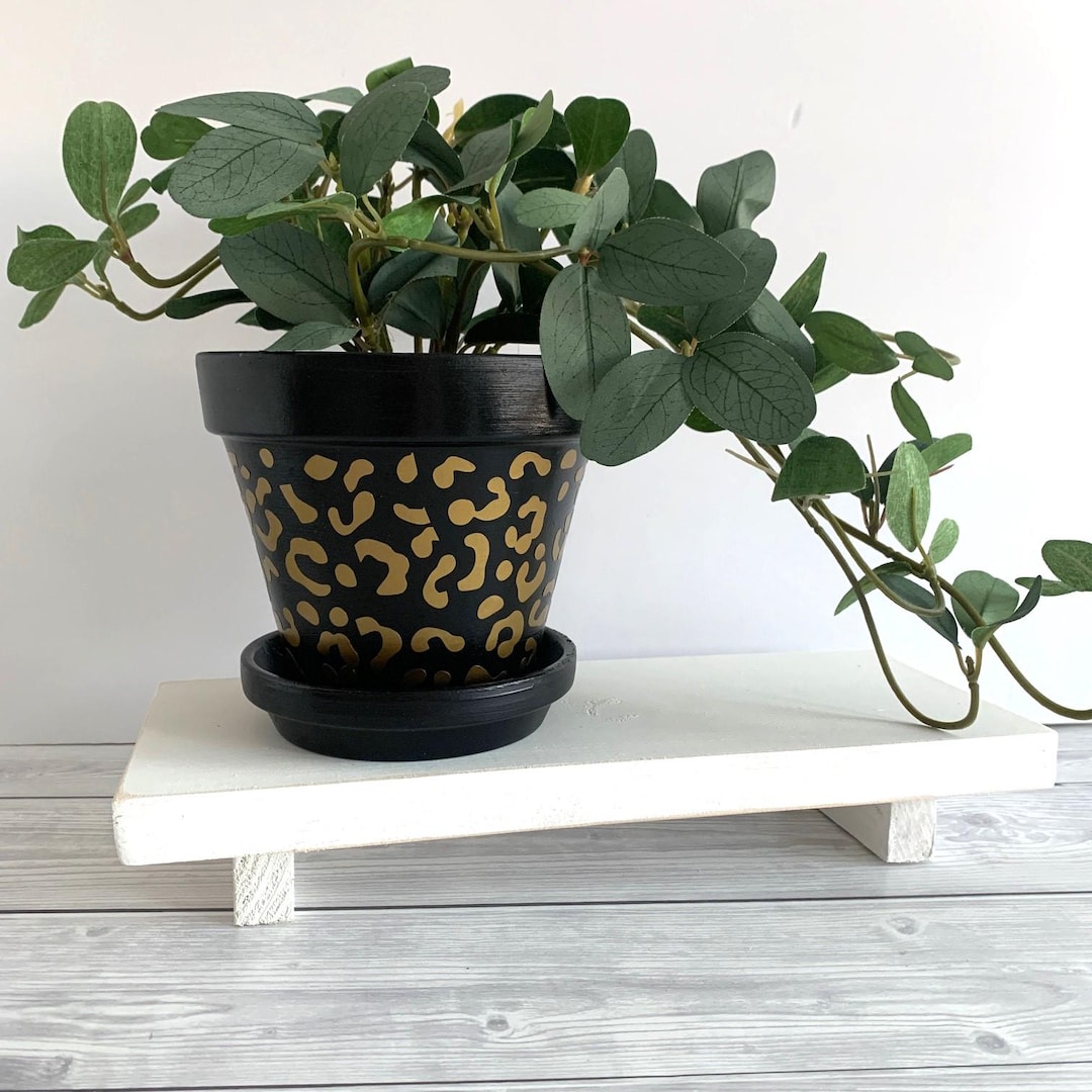 Black and Gold Leopard Print Plant Pot 13 Cm Flower Pot Stylish Home ...