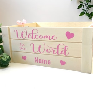 Baby Box, Welcome to the World, Wooden Crate, 26 X 11 X 21 Cm New Baby ...