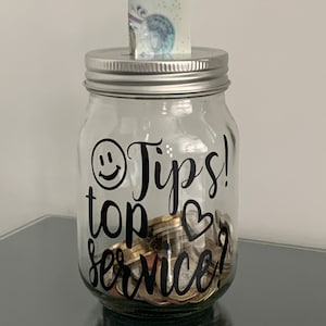 Tip Jar, Restaurant Tips, Barber Tips, Tips Container, Glass Tip Jar ...