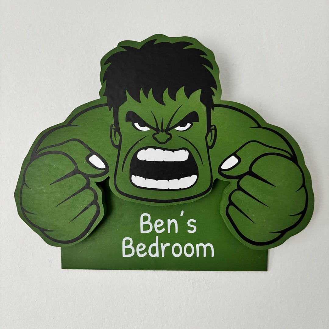 Personalised Hulk Door Sign, Child's Bedroom Sign, Wooden Plaque ...