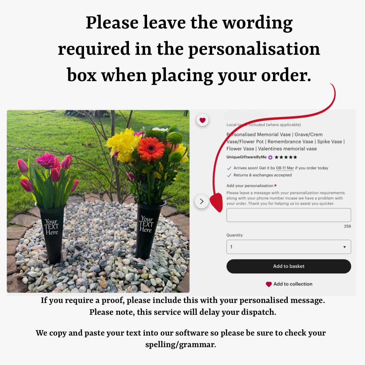 Personalised Grave Spike Vase Memorial Garden Flower Holder Remembrance ...
