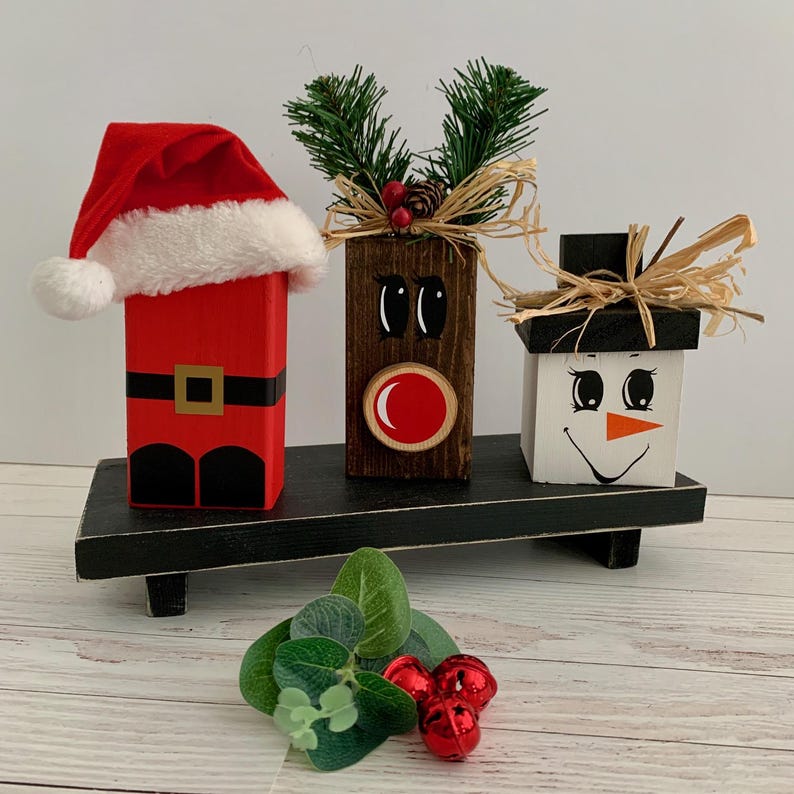 Handmade Christmas Wood Block Set: Santa, Snowman, Reindeer - Etsy