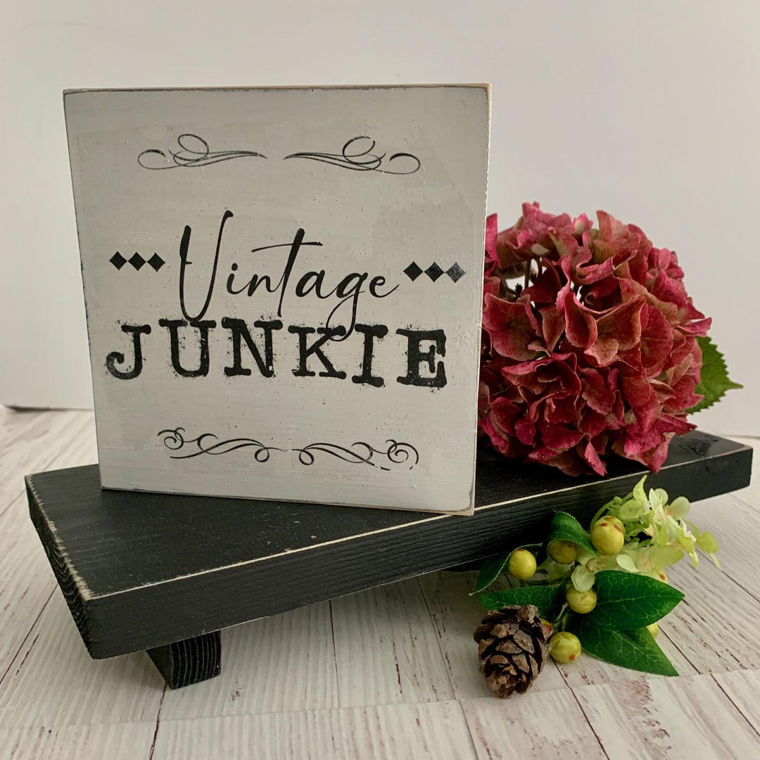 Vintage Junkie, Wooden Sign, Vintage Sign, Home Decor, Rustic Farmhouse ...