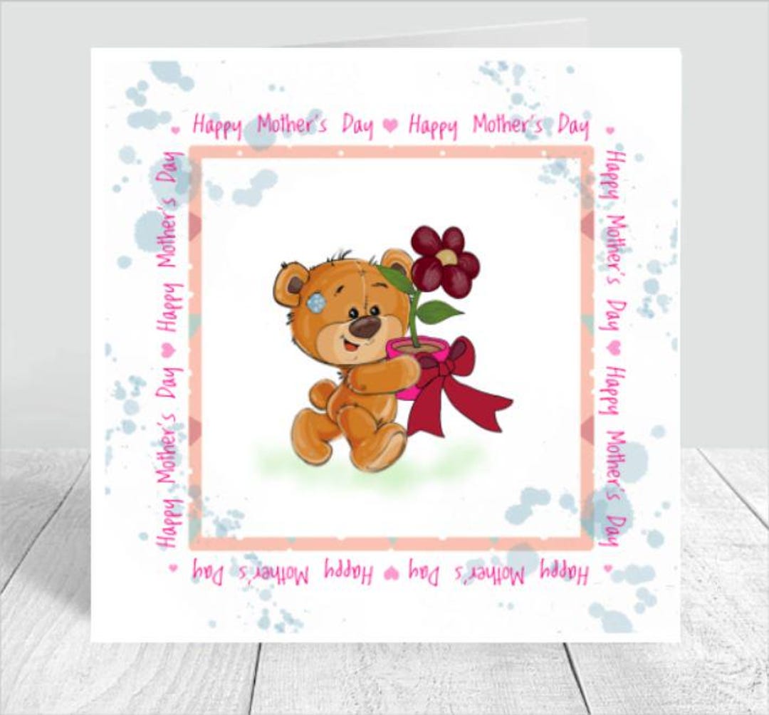 Happy Mother's Day Card, Teddy Bear Mothers Day Card, Card for Mum on ...