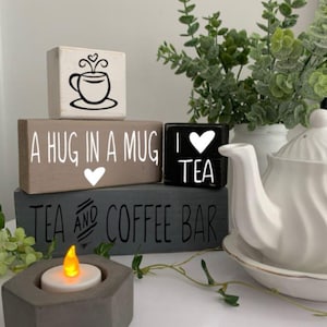 Coffee Block Wooden Signs, Kitchen Decor, Tea and Coffee Bar, Hug in A ...