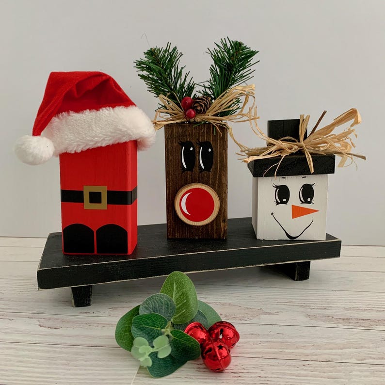 Handmade Christmas Wood Block Set: Santa, Snowman, Reindeer - Etsy