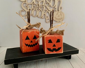 Halloween Blocks, Spooky Pumpkin Decor, Handmade, Fall Decor, Autumn ...