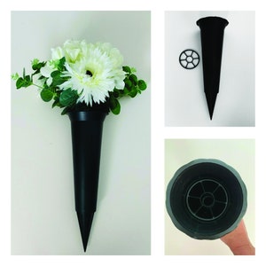 Cemetery Vase Grave Graveside Memorial Flower Plastic Black Spike ...