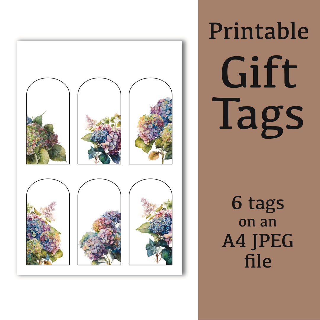 Printable Hydrangea Gift Tags: Digital Download for Customizable Floral ...