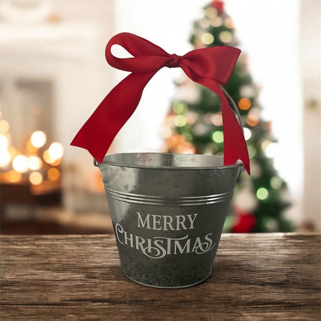 Galvanised Christmas Bucket – Rustic Tree Base, Festive Planter, Family ...