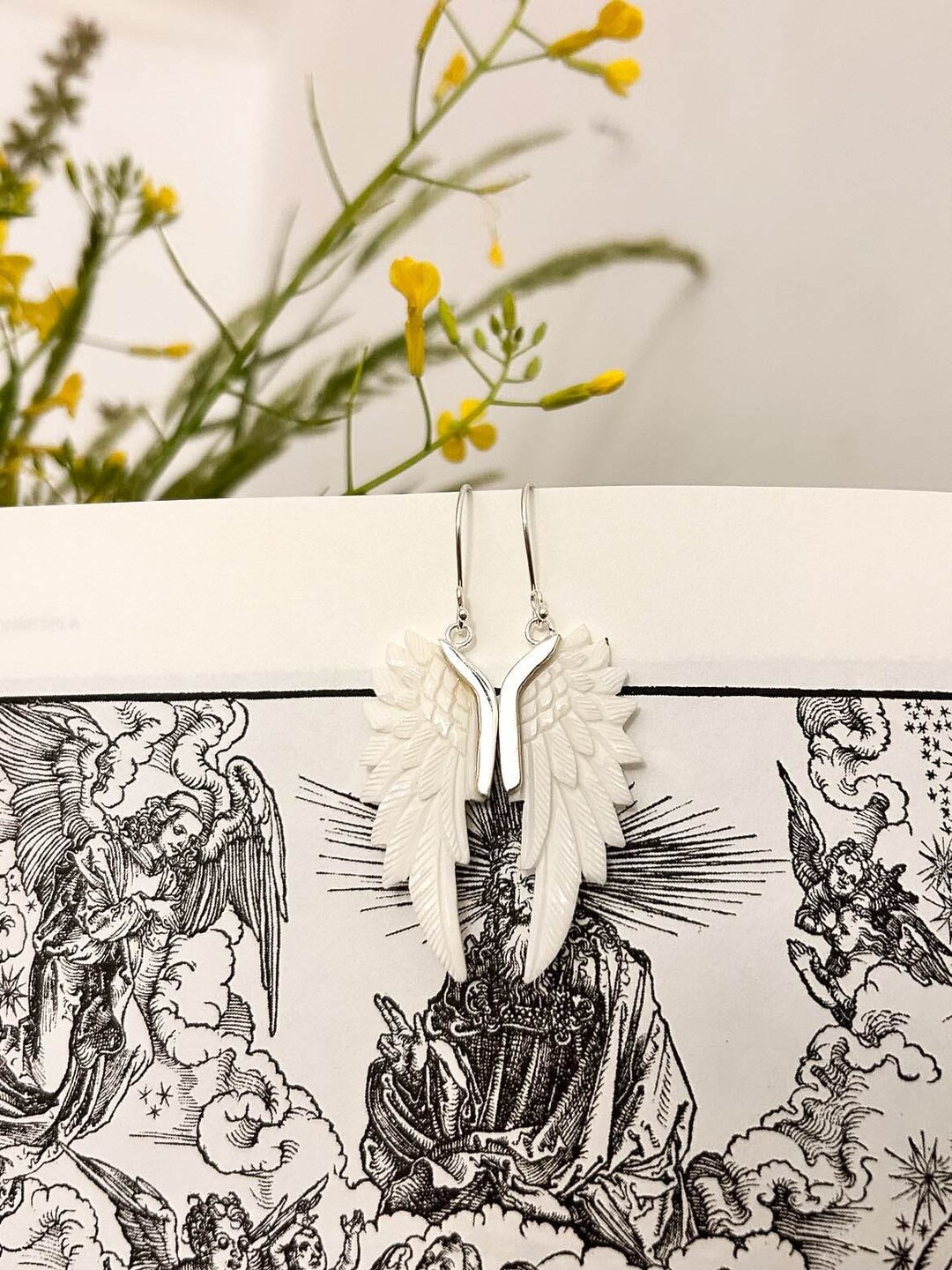 Silver and Bone Small Wings, White Wing Earrings, Angel Wings - Etsy