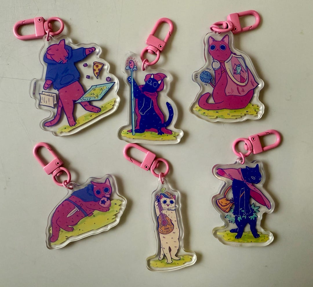 Cute Cat Dnd Classes Acrylic Keychains, Cat Keychains, Dungeons and ...