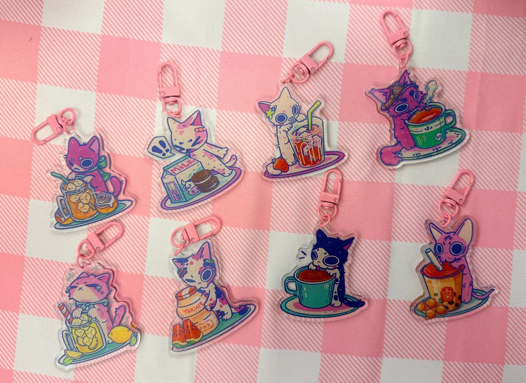 Cute Speciality Drink Cats Acrylic Keychains, Bag Charms, Coffee ...