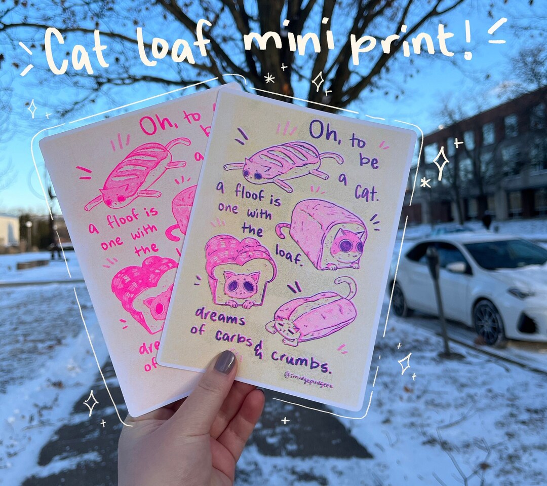 Cute Cat Loaf Original Risograph MINI Prints, Food Themed Cats, Cat ...