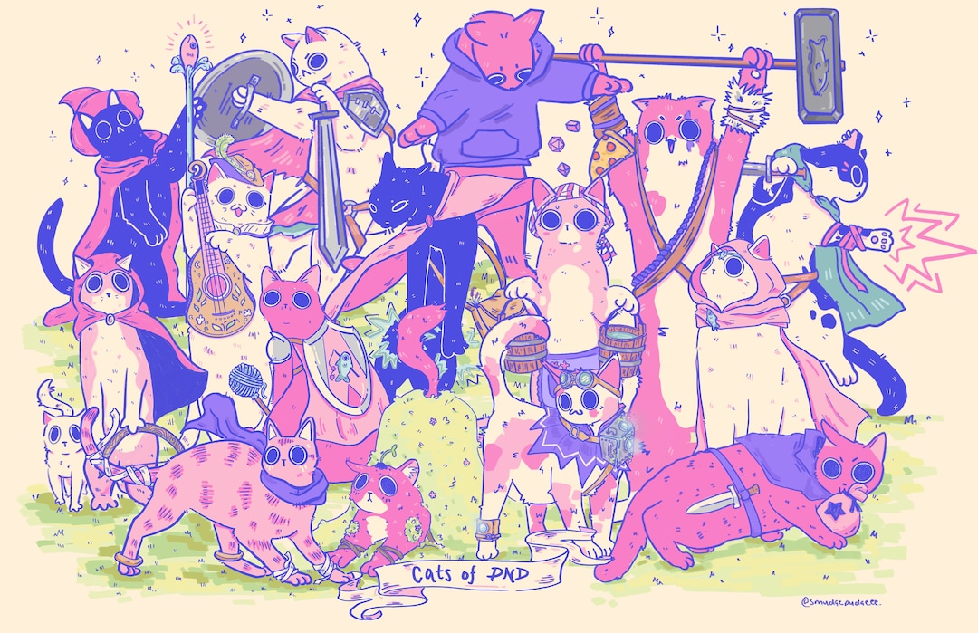 Cute Cat DND Classes Print, Dungeon and Dragons Themed Cats, Handmade ...