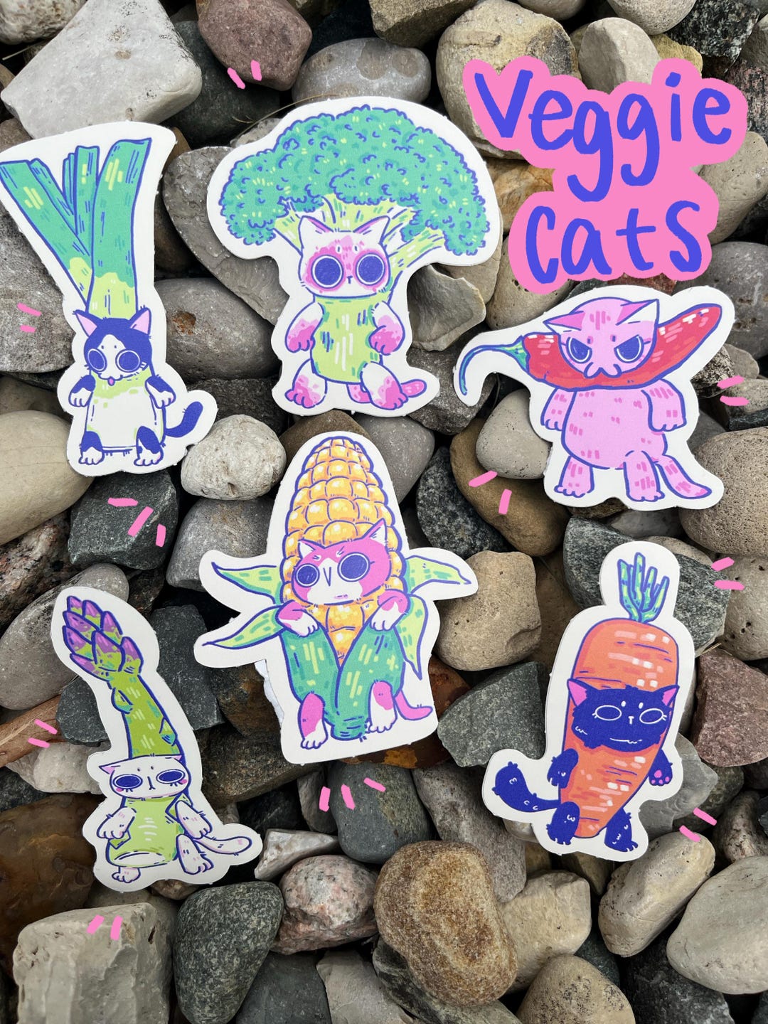 Veggie Cat Sticker, Vegetable Sticker Set, Flower Themed Stickers ...