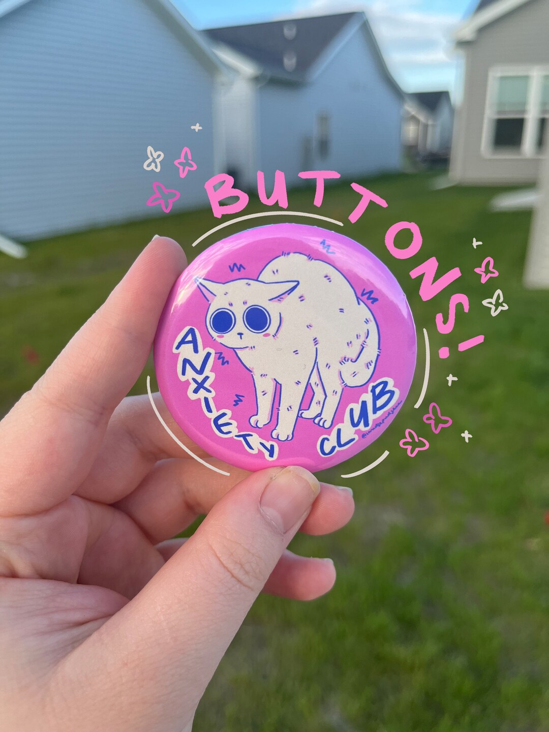 Cute Cat Buttons, Anxiety Club Relatable Pin Mental Health - Etsy