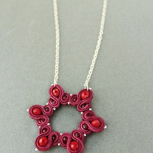 Burgundy Pendant, Maroon Necklace, Soutache Jewelry, Dark Red Necklace ...