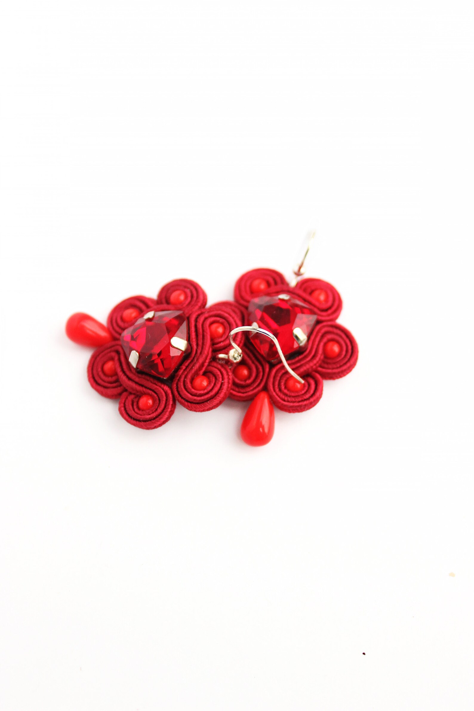 Red Crystal Earrings Dangle Small Red Statement Earrings - Etsy