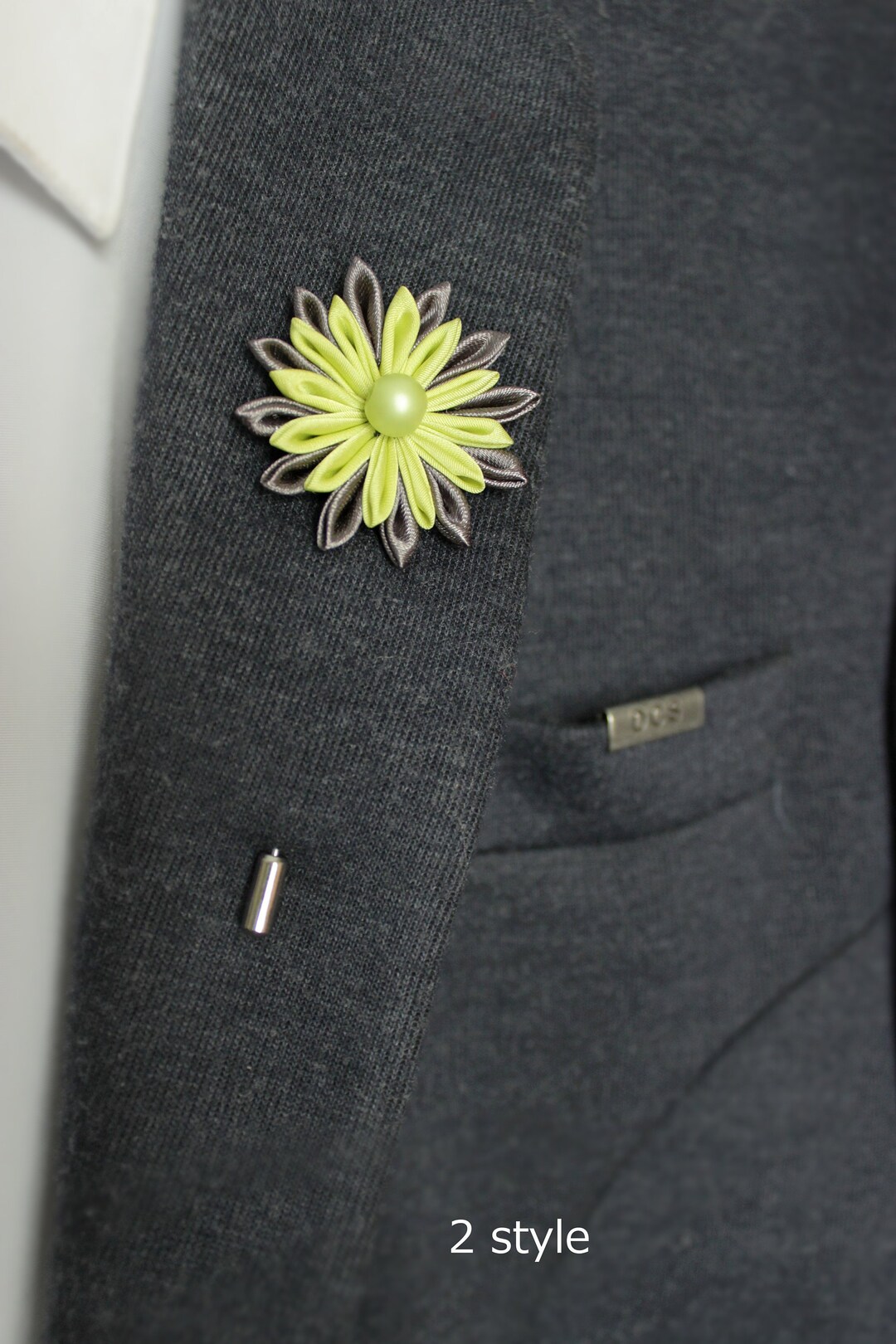 Suit Flower Lapel Pin, Green Gray Wedding Groomsmen Lapel Pin ...