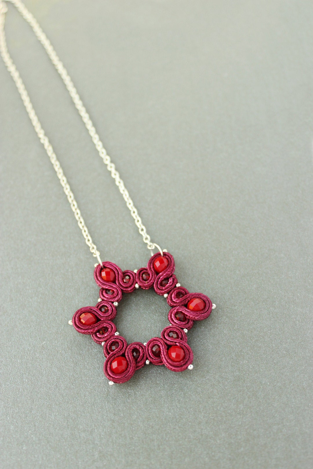 Burgundy Pendant Maroon Necklace Soutache Jewelry Dark Red - Etsy