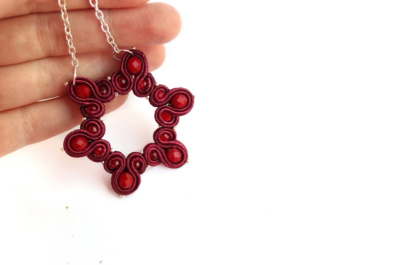 Burgundy Pendant Maroon Necklace Soutache Jewelry Dark Red - Etsy