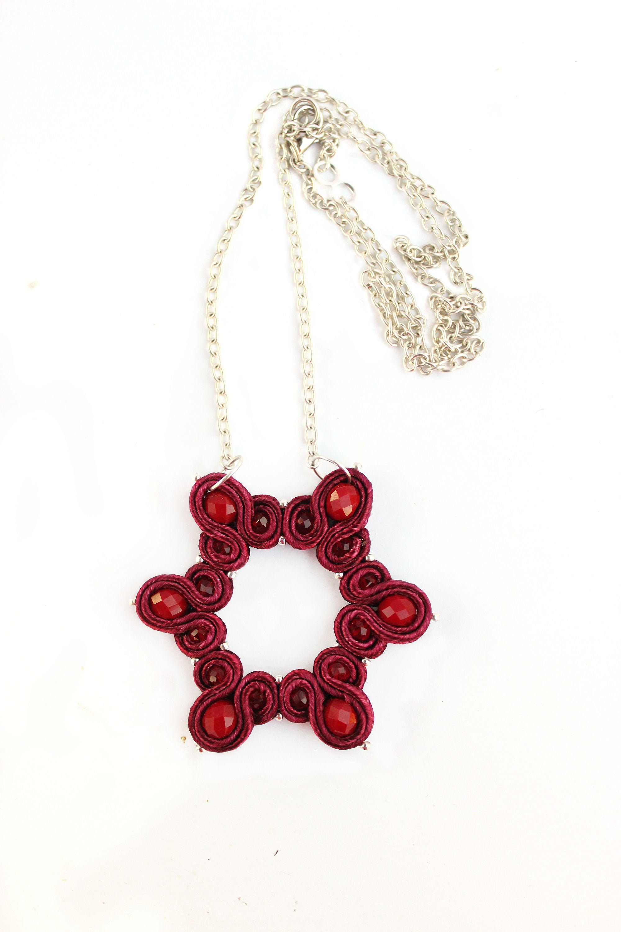Burgundy Pendant, Maroon Necklace, Soutache Jewelry, Dark Red Necklace ...