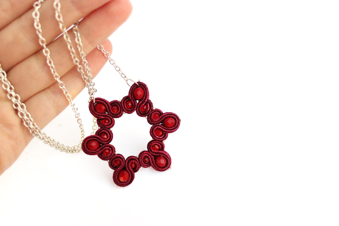 Burgundy Pendant Maroon Necklace Soutache Jewelry Dark Red - Etsy