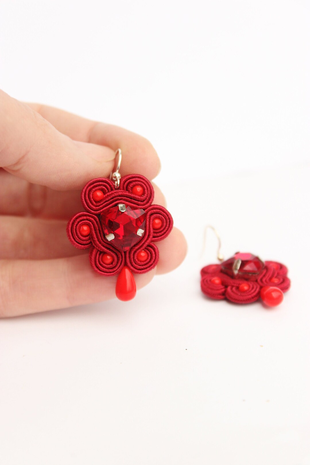 Red Crystal Earrings Dangle Small Red Statement Earrings - Etsy