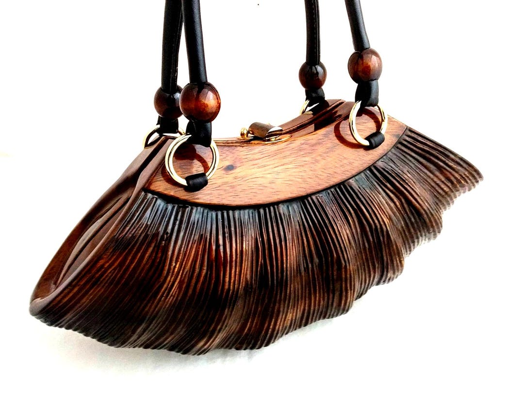 ROCIO Wooden Purse – Eco-friendly Sculpted Acacia Wood Handbag, Luxury ...