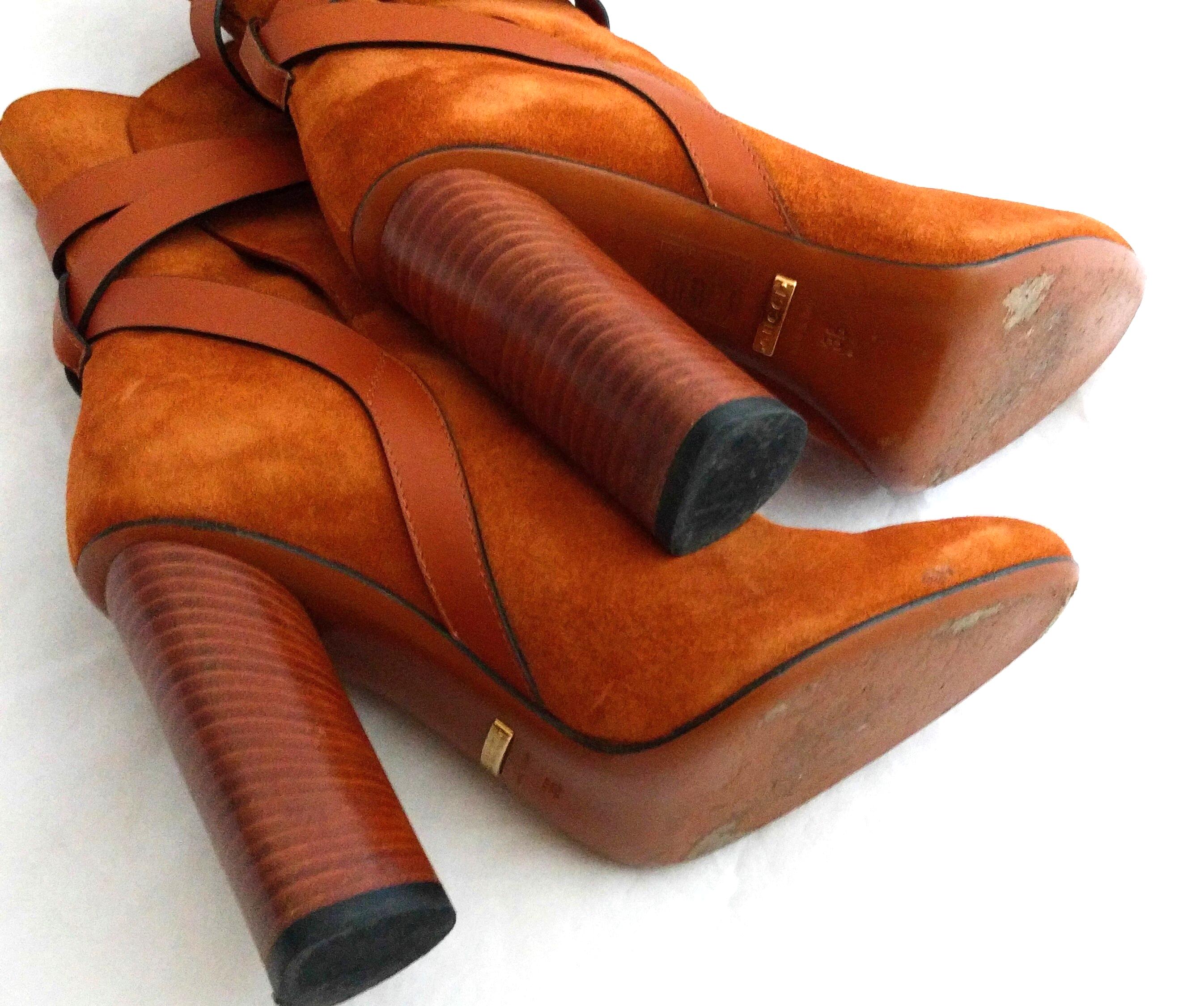 Gucci Suede Ankle Boots – Abigail Rust/orange Booties, 4.5" Heel, Made ...