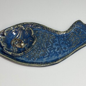 Blue Ceramic Fish Spoon Rest Set, Fish Spoon Tray, Pottery Spoon Rest ...