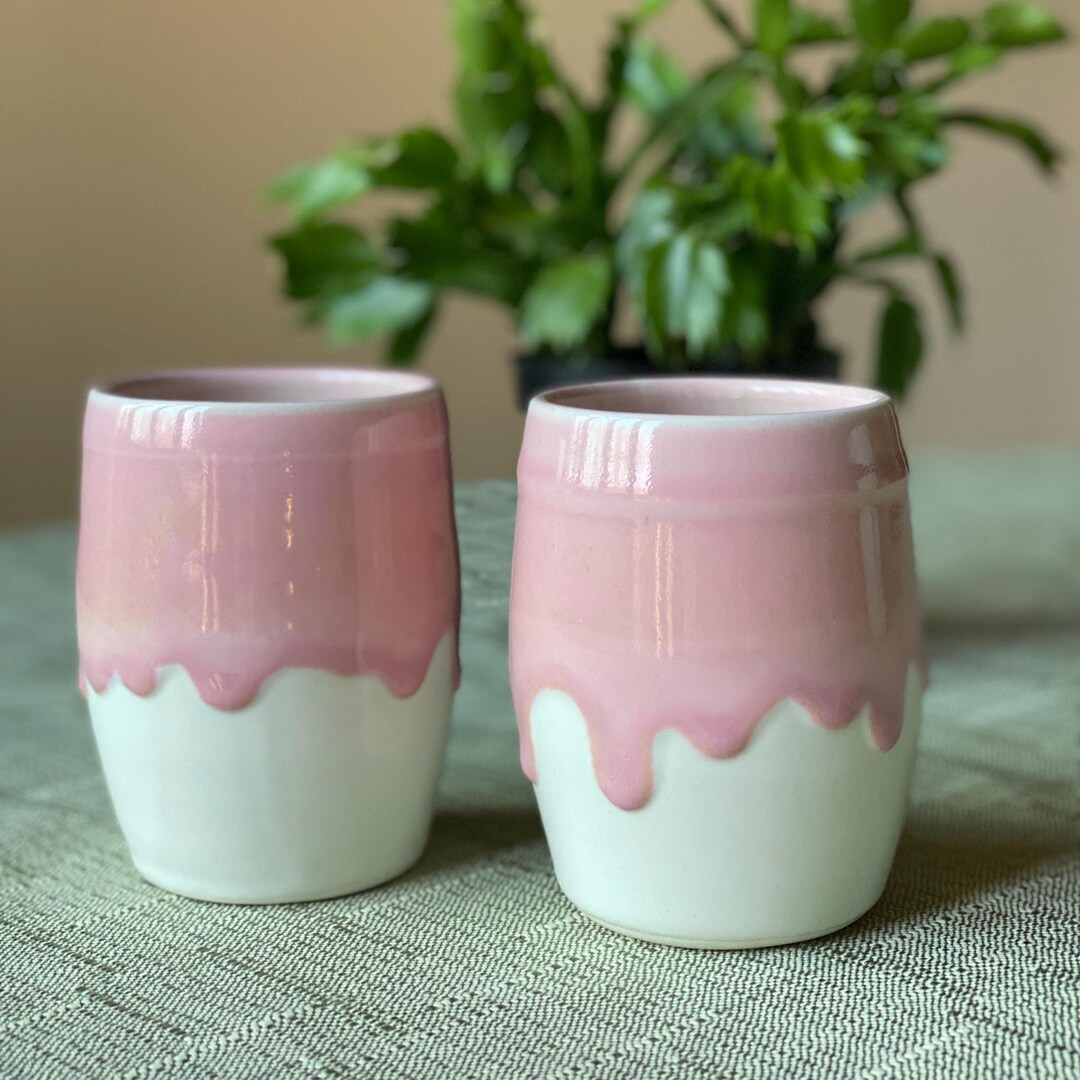 Pink Drippy Ceramic Wine Tumblers And/or Bathroom Cup, Stoneware ...