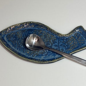 Blue Ceramic Fish Spoon Rest Set, Fish Spoon Tray, Pottery Spoon Rest ...