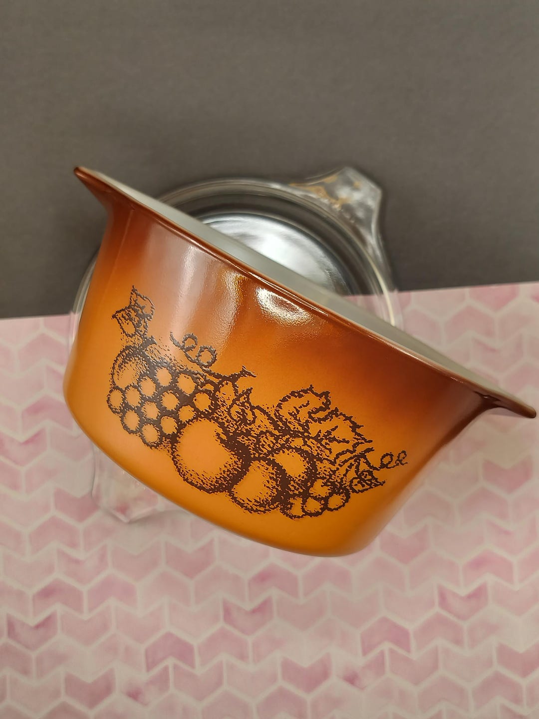 Vintage Pyrex Old Orchard Brown Casserole Dish W/lid, #473 1 Qt ...